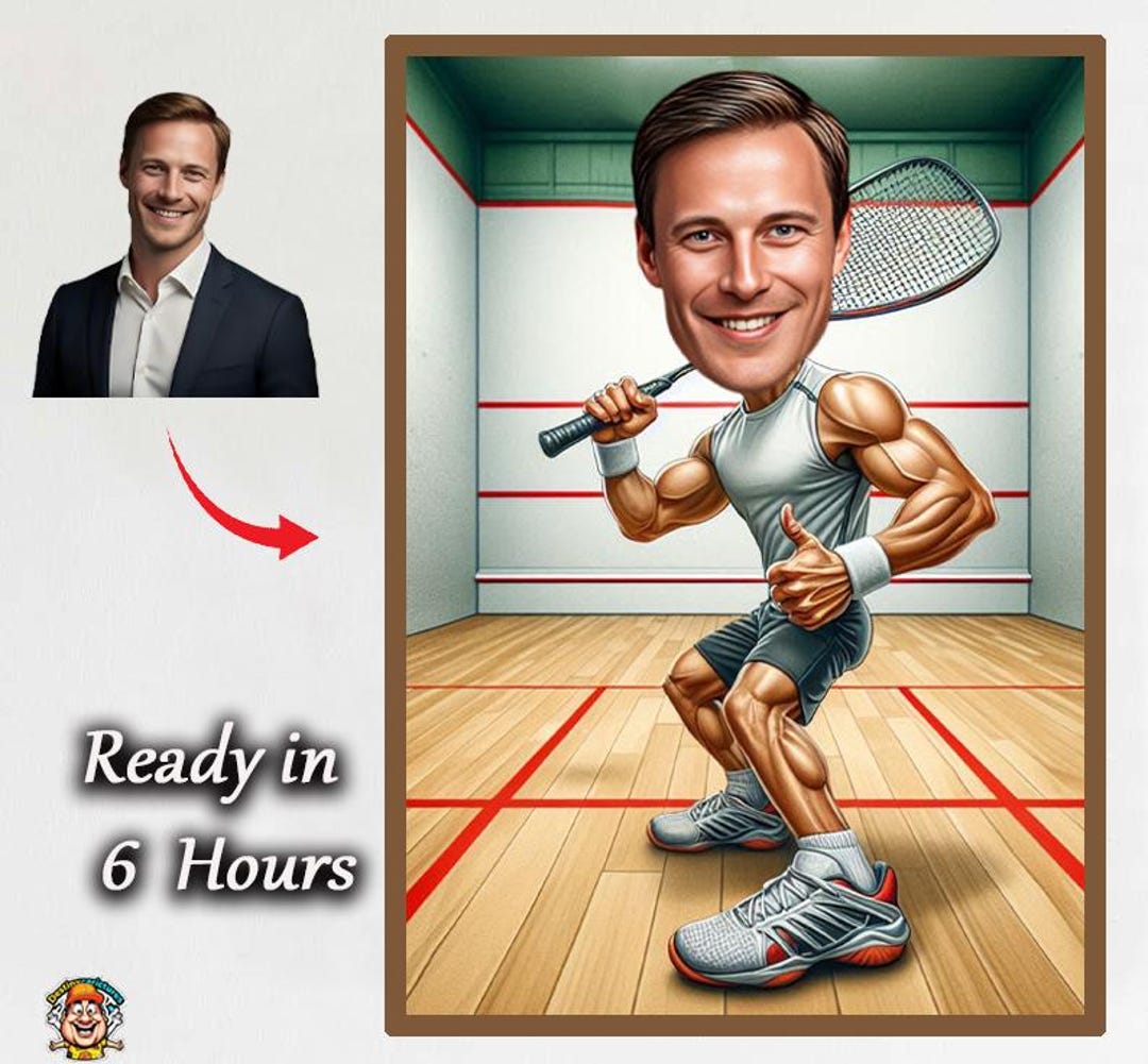 Squash Player Gift - Custom Caricature Portrait From Your Photo,squash ...