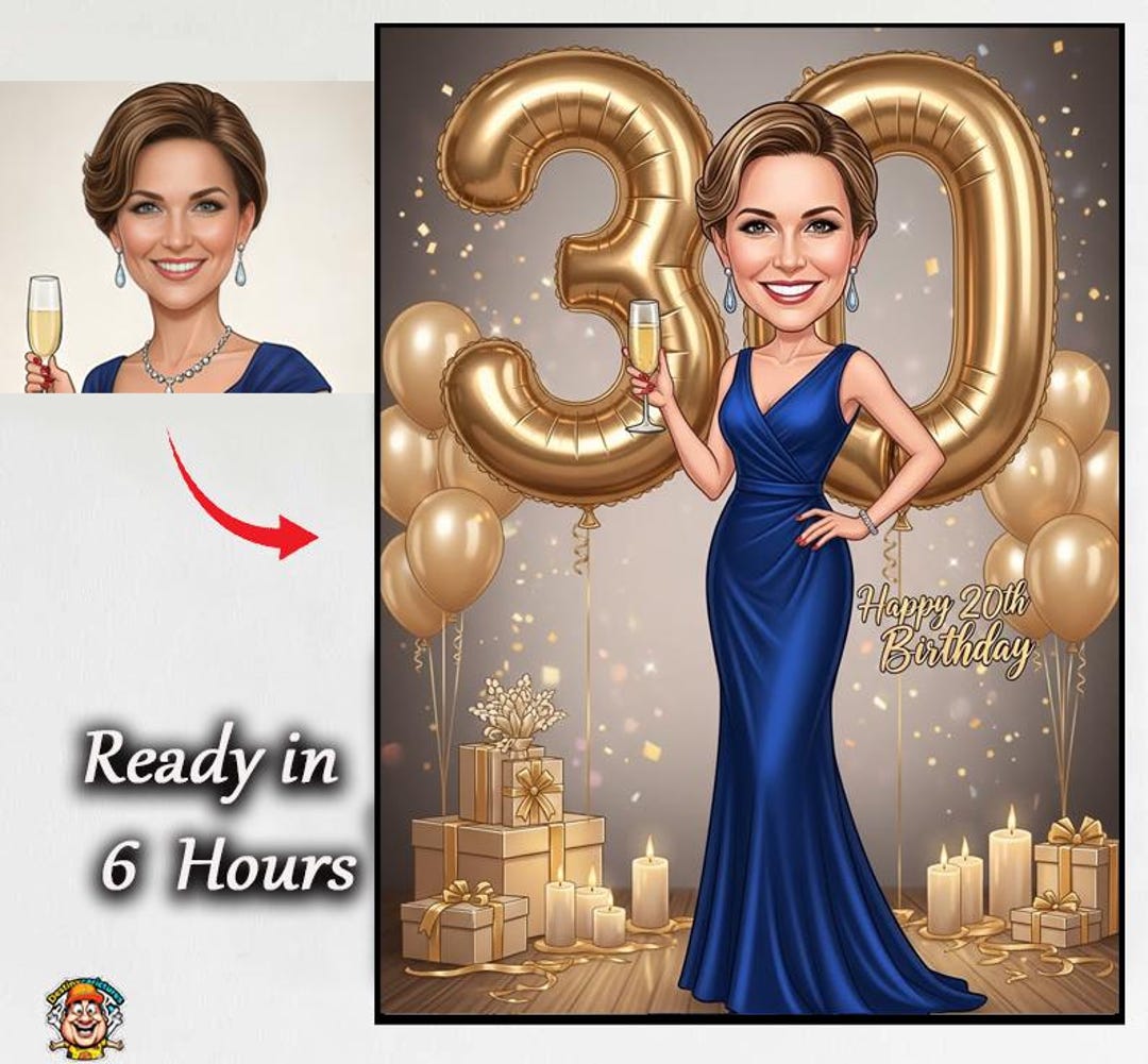 Personalised 30th Cartoon Portrait, Custom Happy Birthday Caricature ...