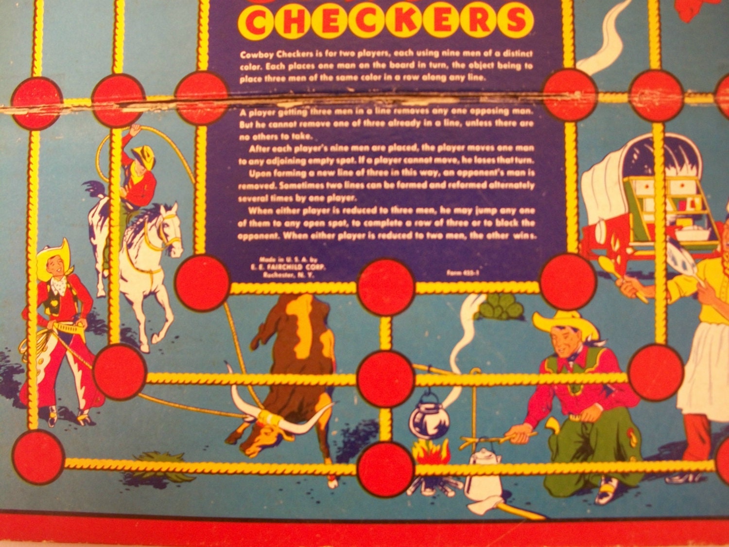 Vintage E E Fairchild Cowboy Checkers Board and Pieces - Etsy