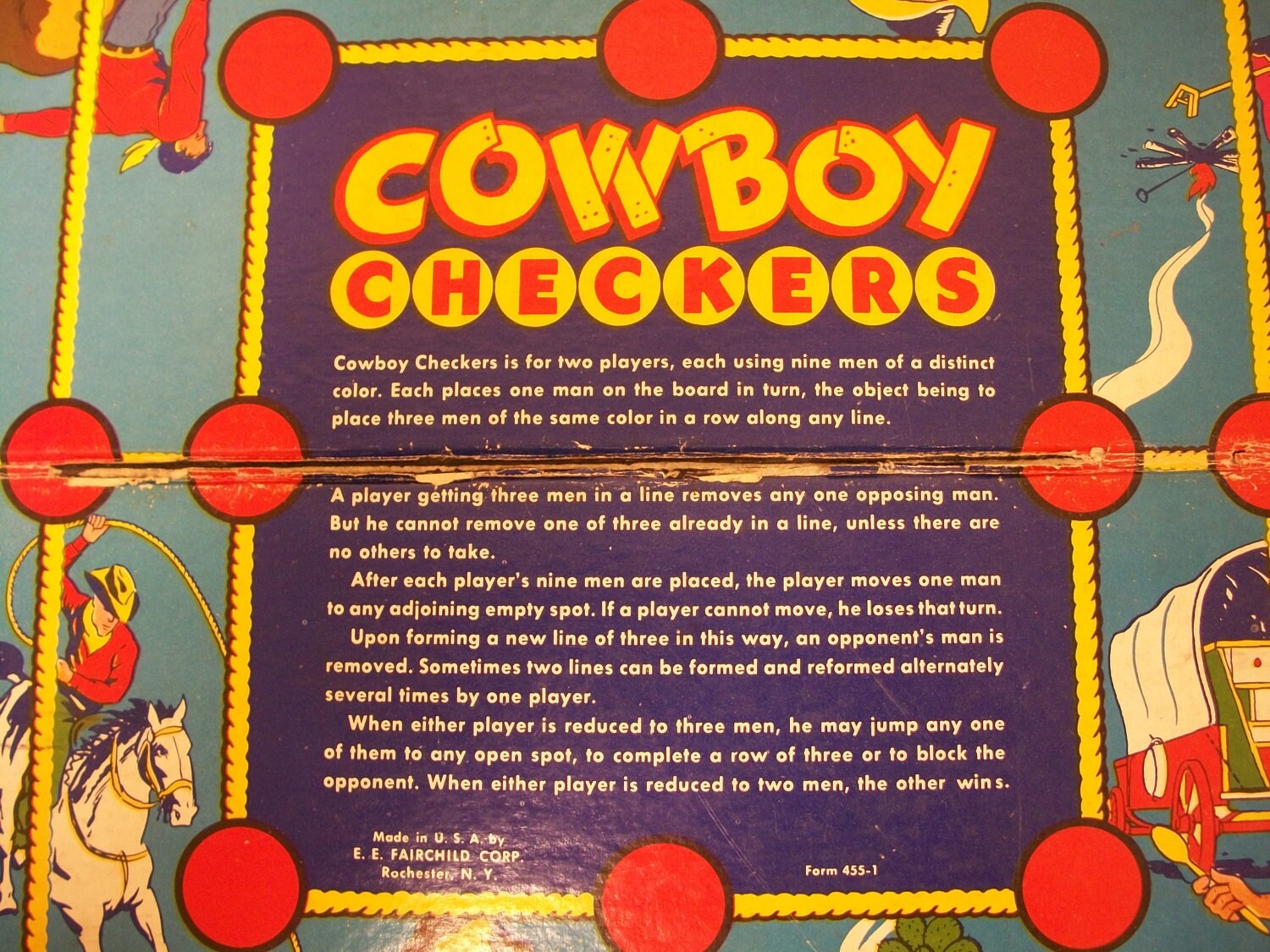 Vintage E E Fairchild Cowboy Checkers Board and Pieces - Etsy