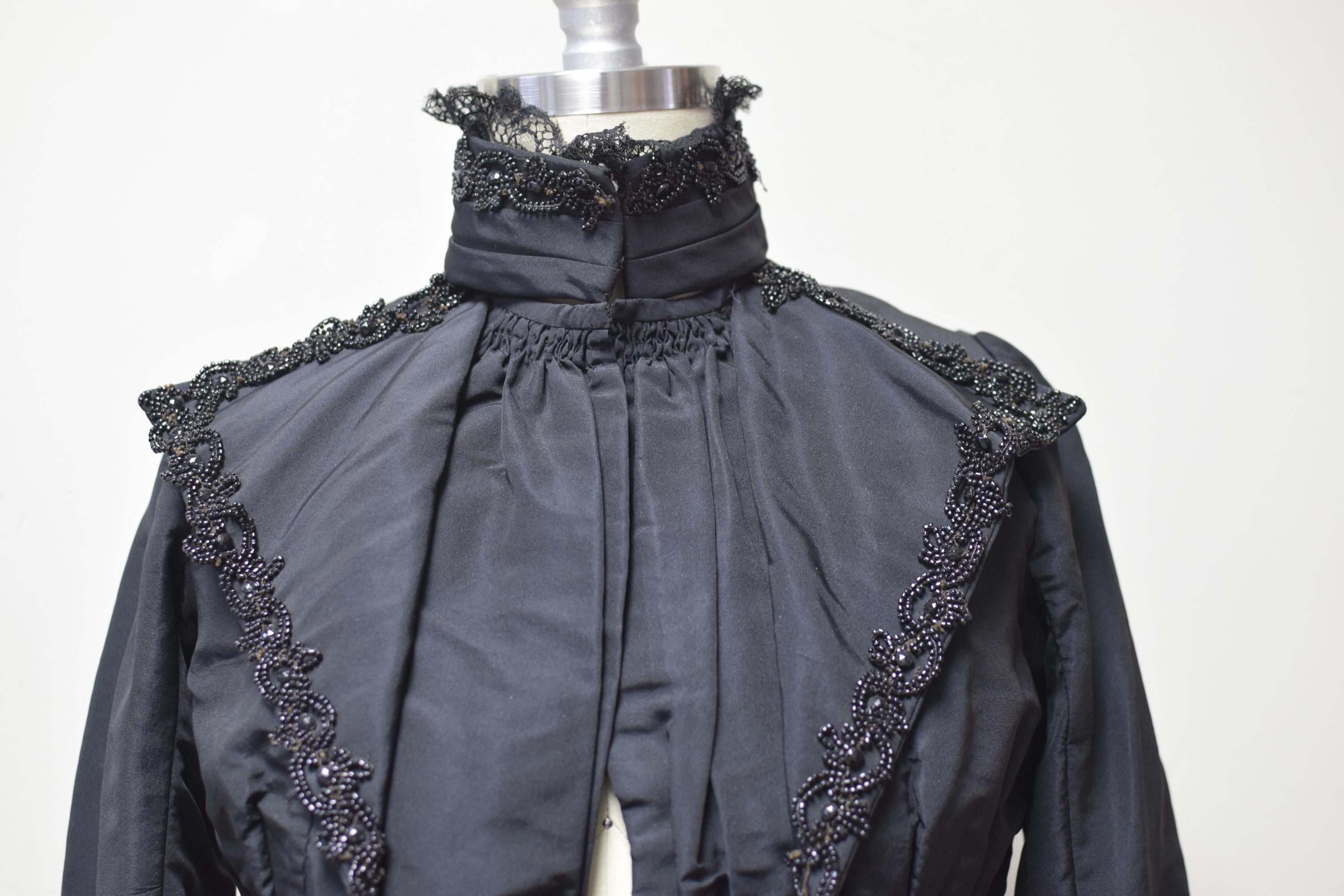Antique Victorian Black Mourning Coat Jacket Bodice Jet Beads Lace ...