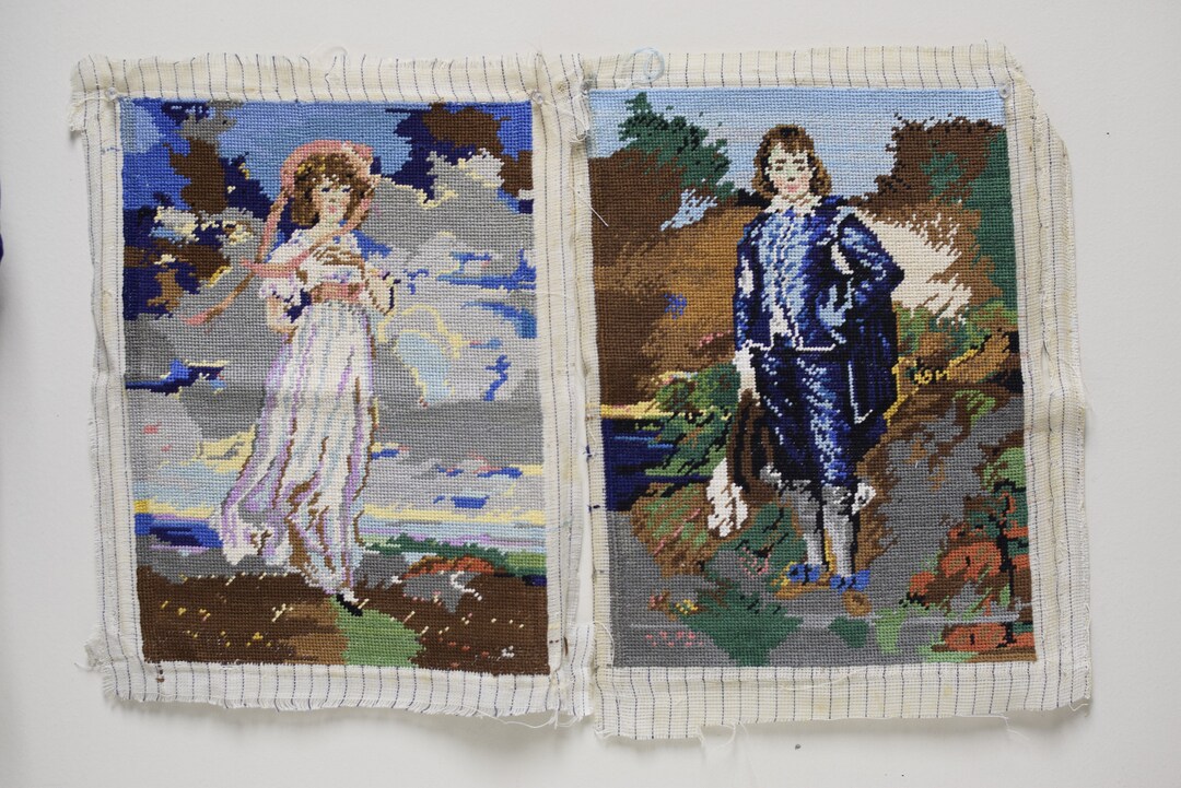 Set of 2 Vintage Completed Finished Needlepoint "pinkie & Blue Boy" 10 ...
