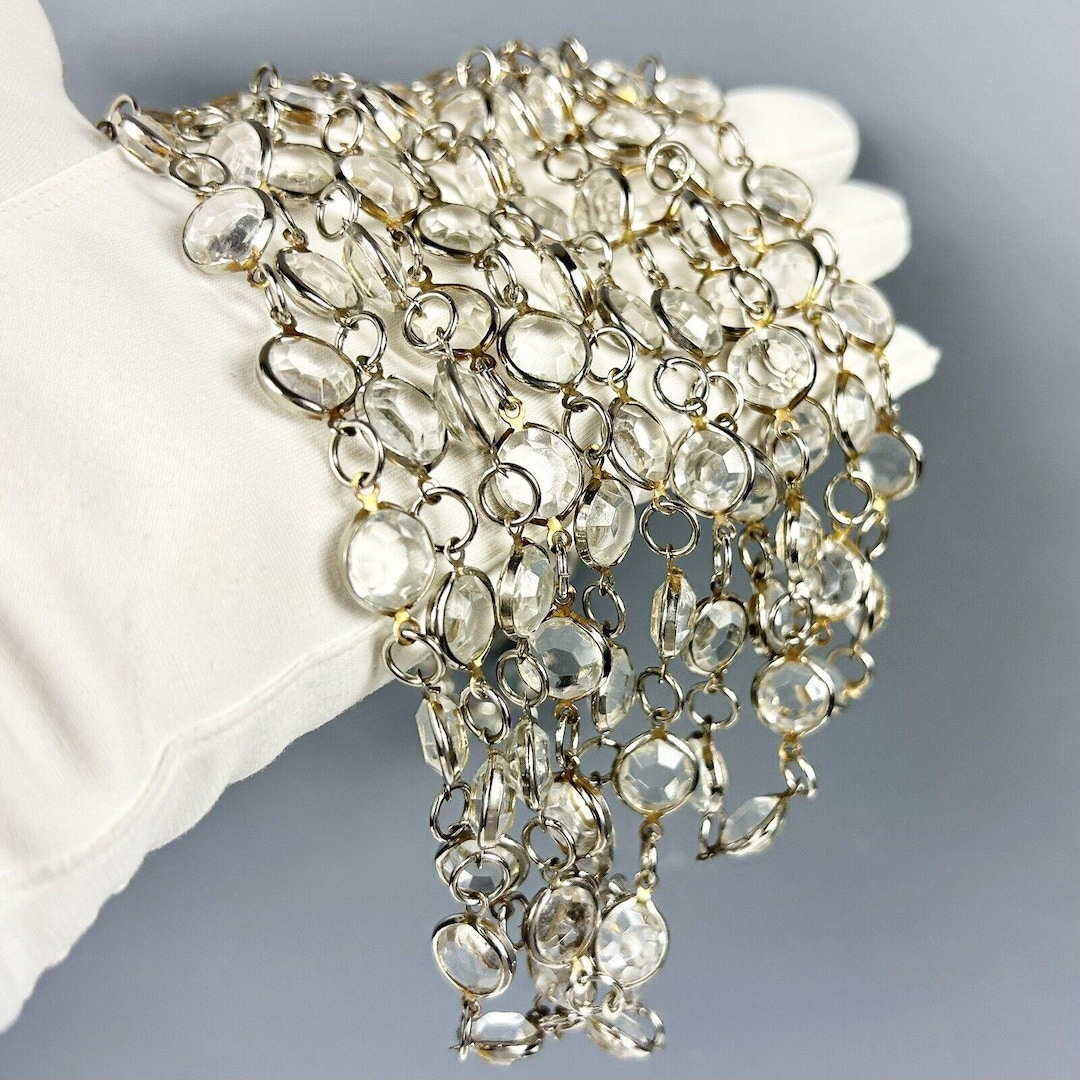 Vintage Art Deco Bezel Set Crystal Glass Chain Necklace WEAR / SALVAGE ...