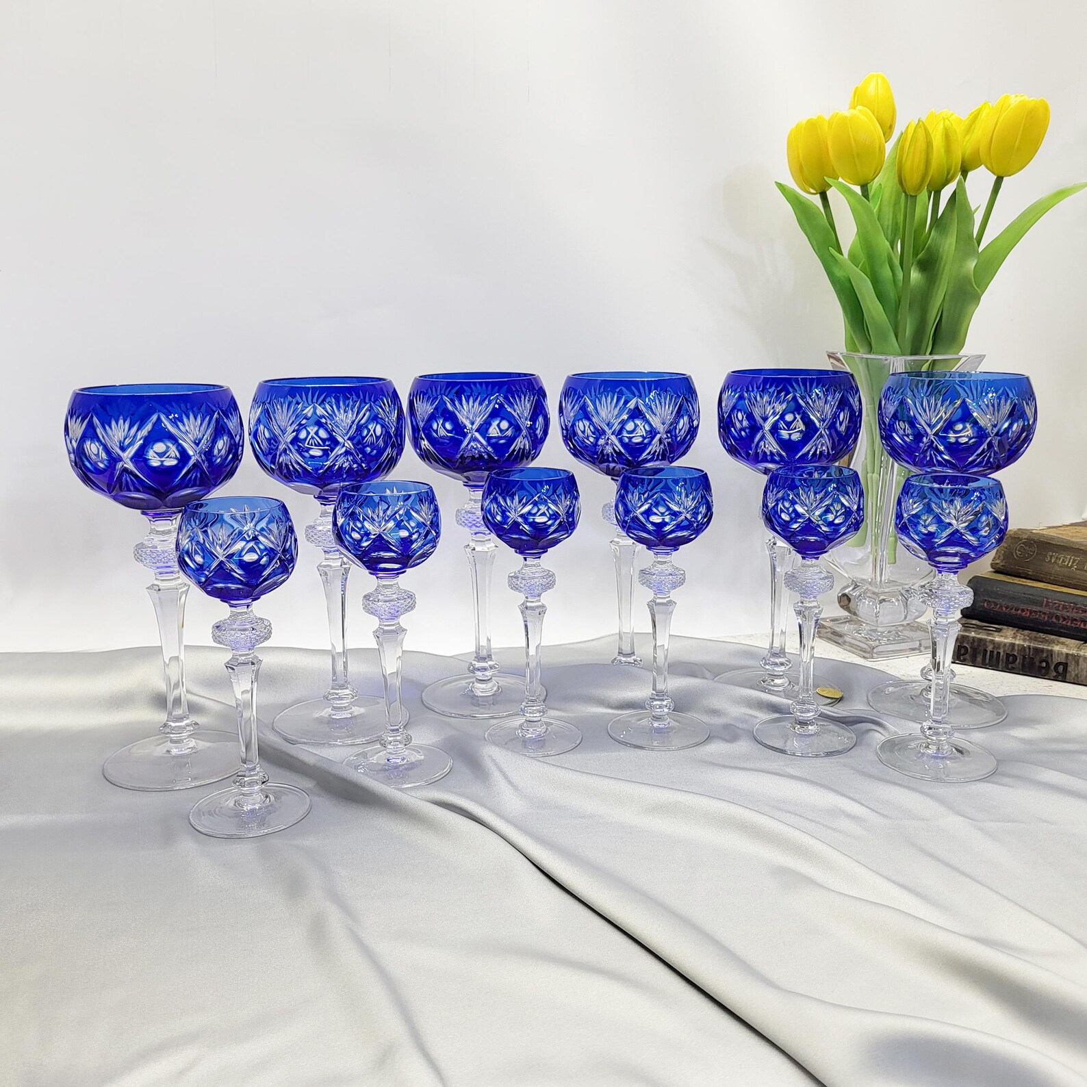 WMF Royal Blue Cut to Clear Crystal Goblet and Cordial Set: Vintage ...