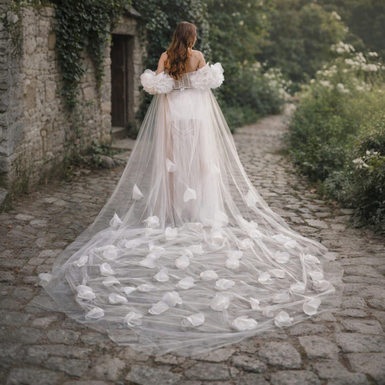 Ivory Bridal Cape With Puff Sleeves, Luxe Italian Tulle Overlay With ...