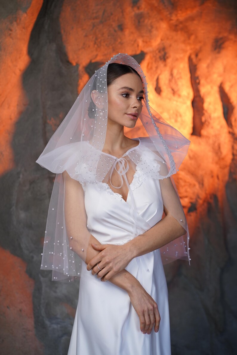 Ready to Ship Hooded Cape Veil With Pearl Edge - Etsy