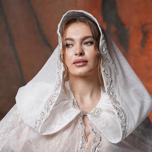Wedding Hood Cape With Beaded Embroidery Lace, Extra Long Hooded Bridal ...