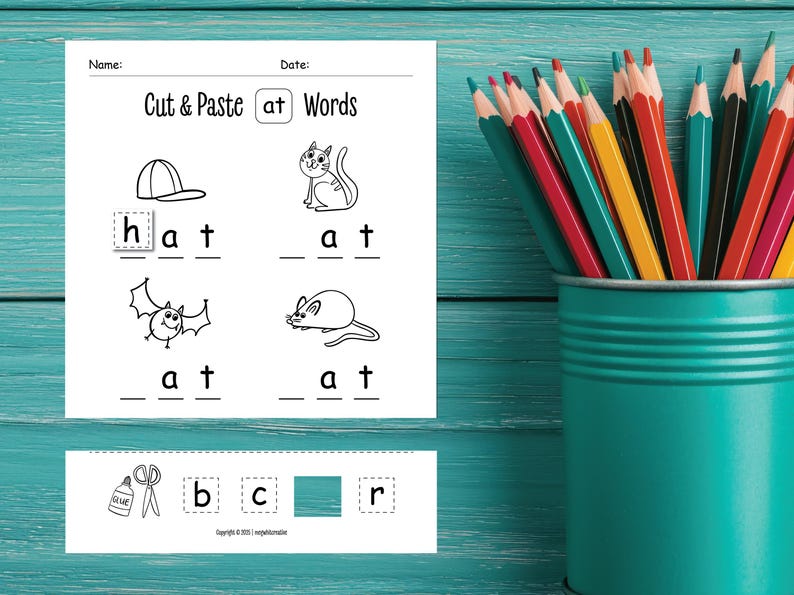 Cut & Paste | at Words Worksheet - Etsy