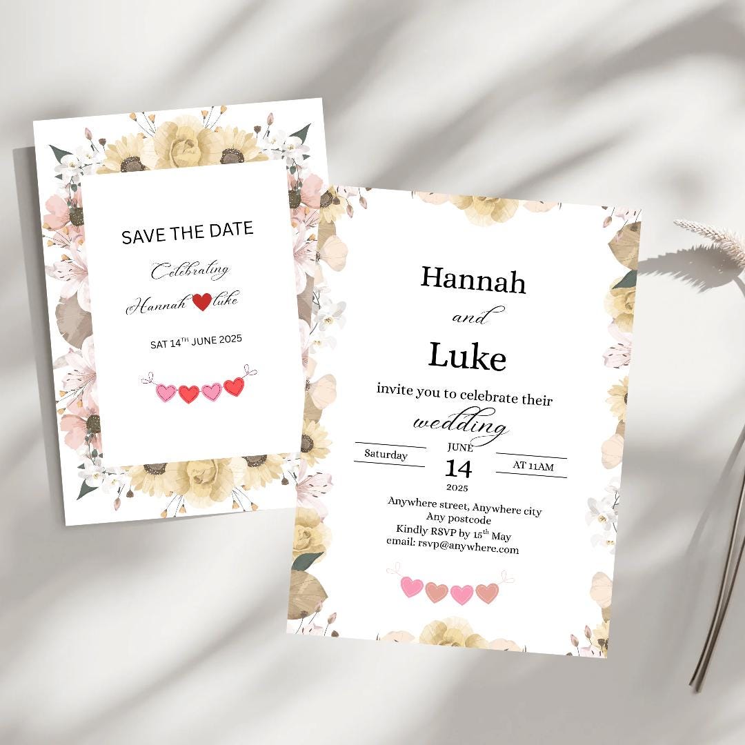 Editable Wedding Invitation & Save the Date Template | Floral Canva ...