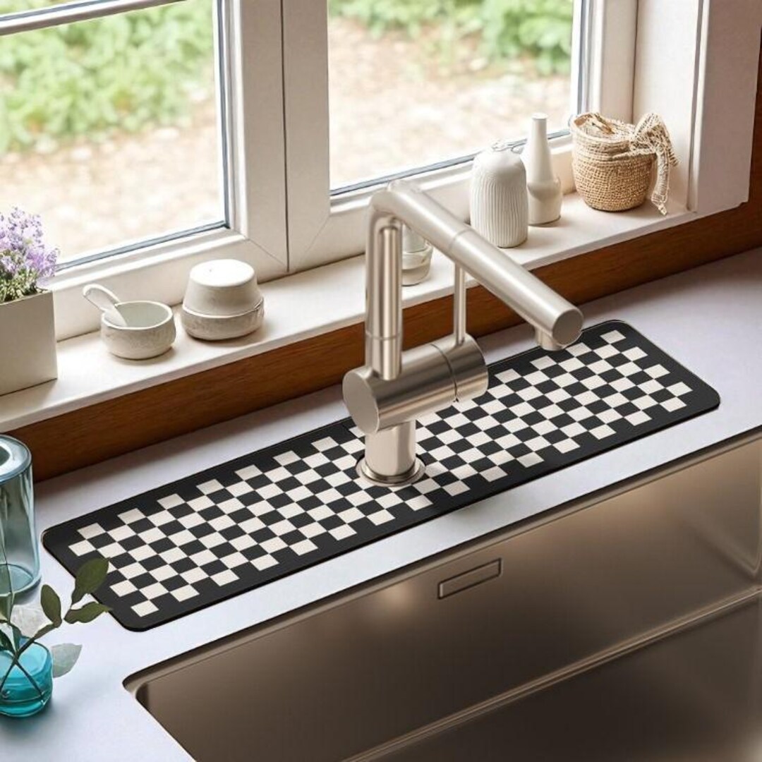 Custom Black White Grid Faucet Mat,faucet Absorbent Mat,faucet Drip ...