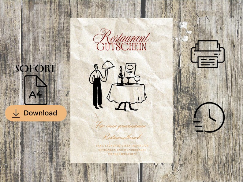 Printable Restaurant/meal Voucher | Digital Download A4 JPG Gift Idea ...