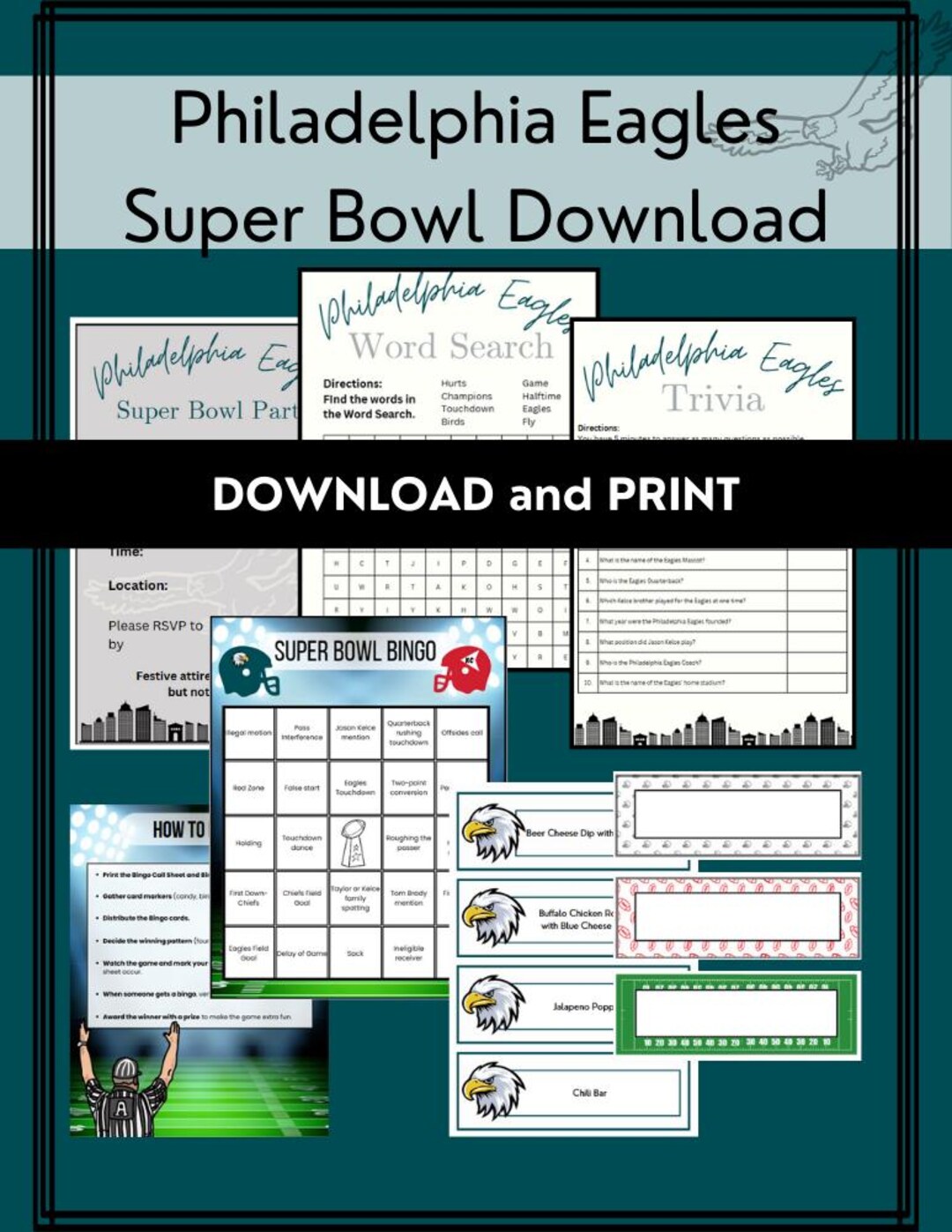 Super Bowl Printables: Philadelphia Eagles Super Bowl Invitation, Food ...