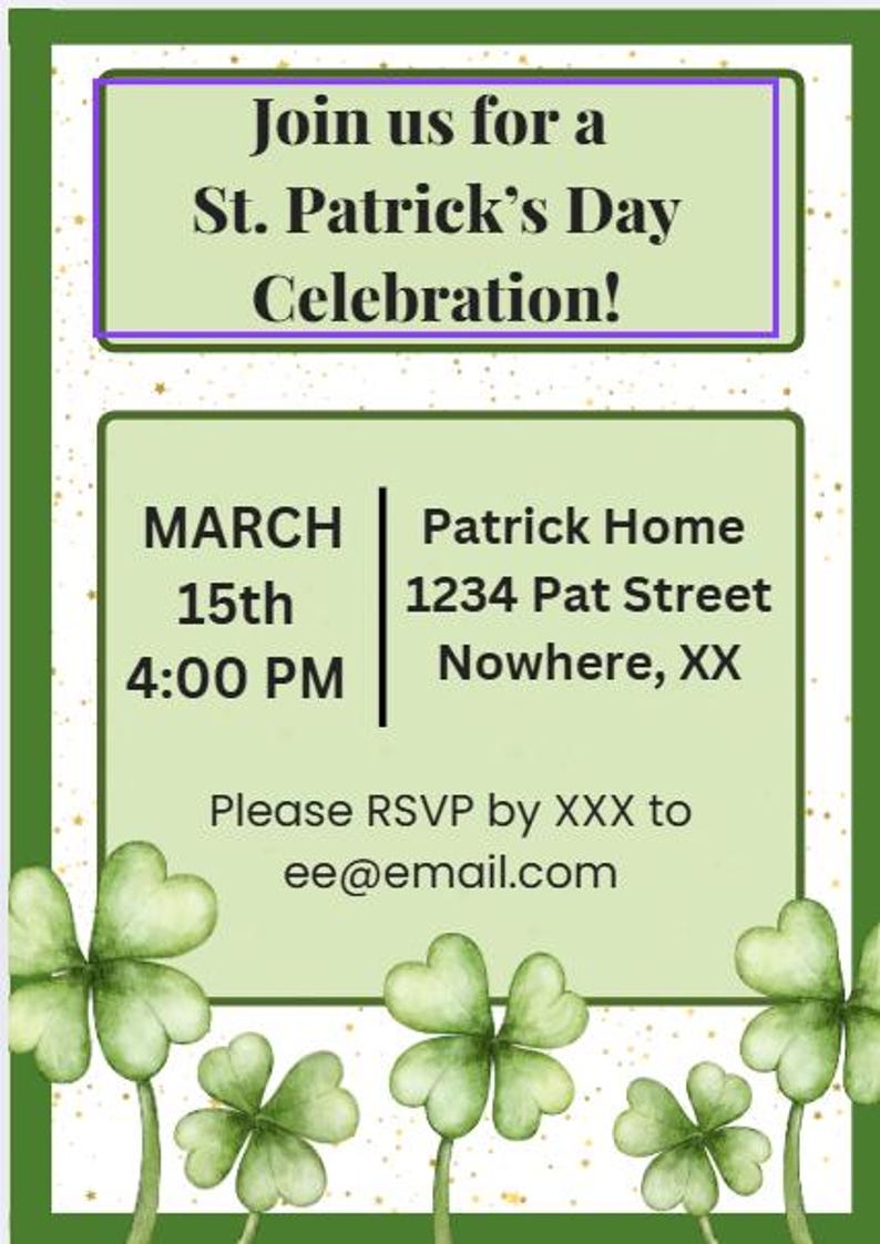 St. Patricks Day Invitation Templates Editable Canva St. Paddys Party ...