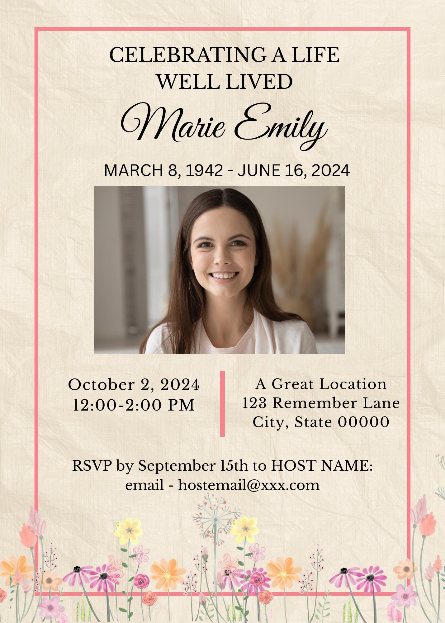 Celebration of Life Invitation & Program: Editable Memorial Service ...