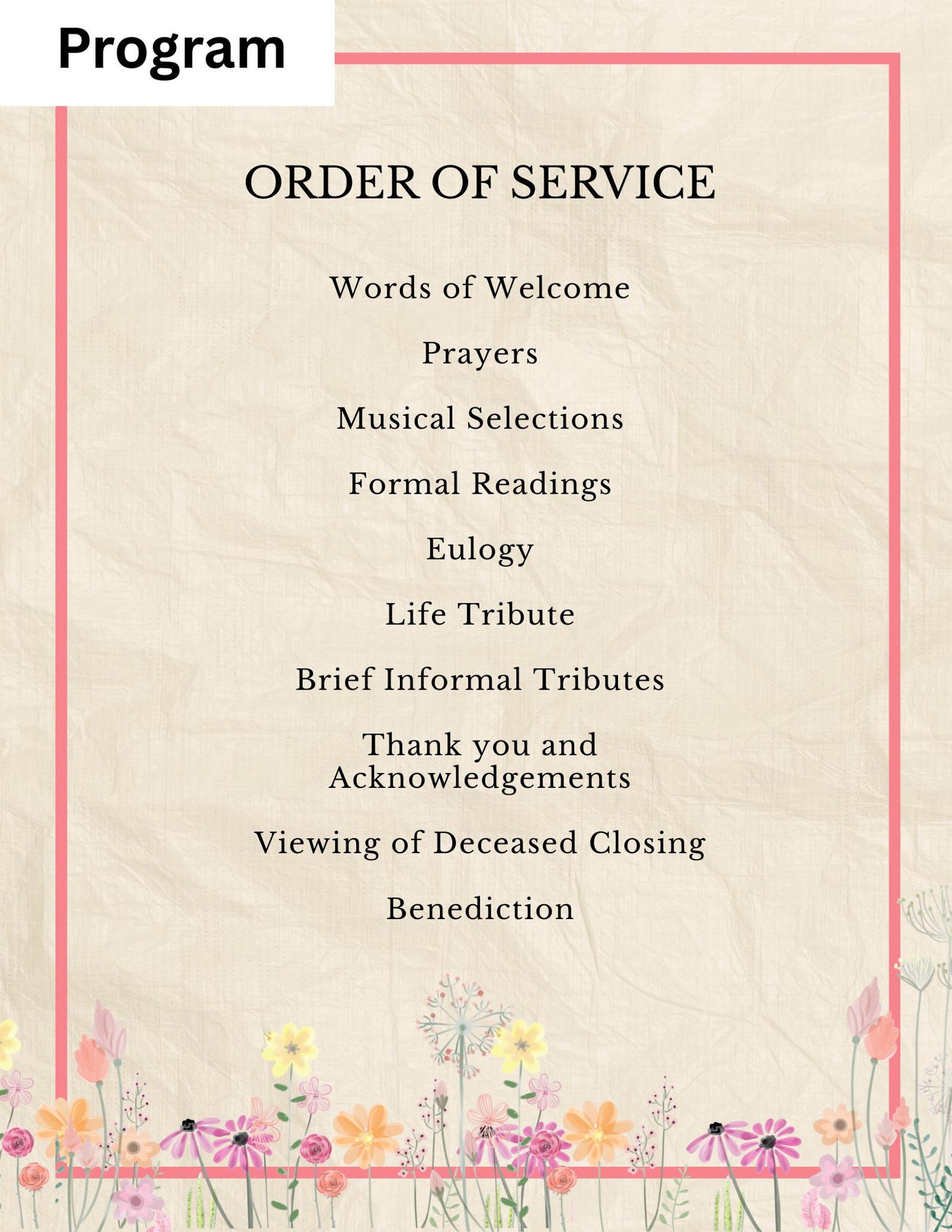 Celebration of Life Invitation & Program: Editable Memorial Service ...