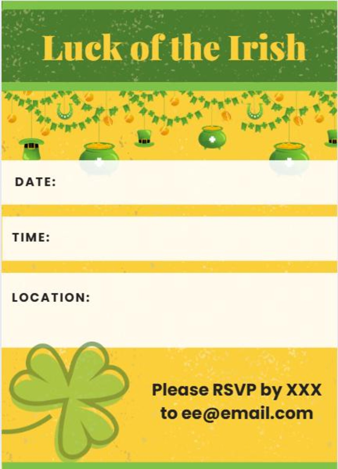 St. Patricks Day Invitation Templates Editable Canva St. Paddys Party ...