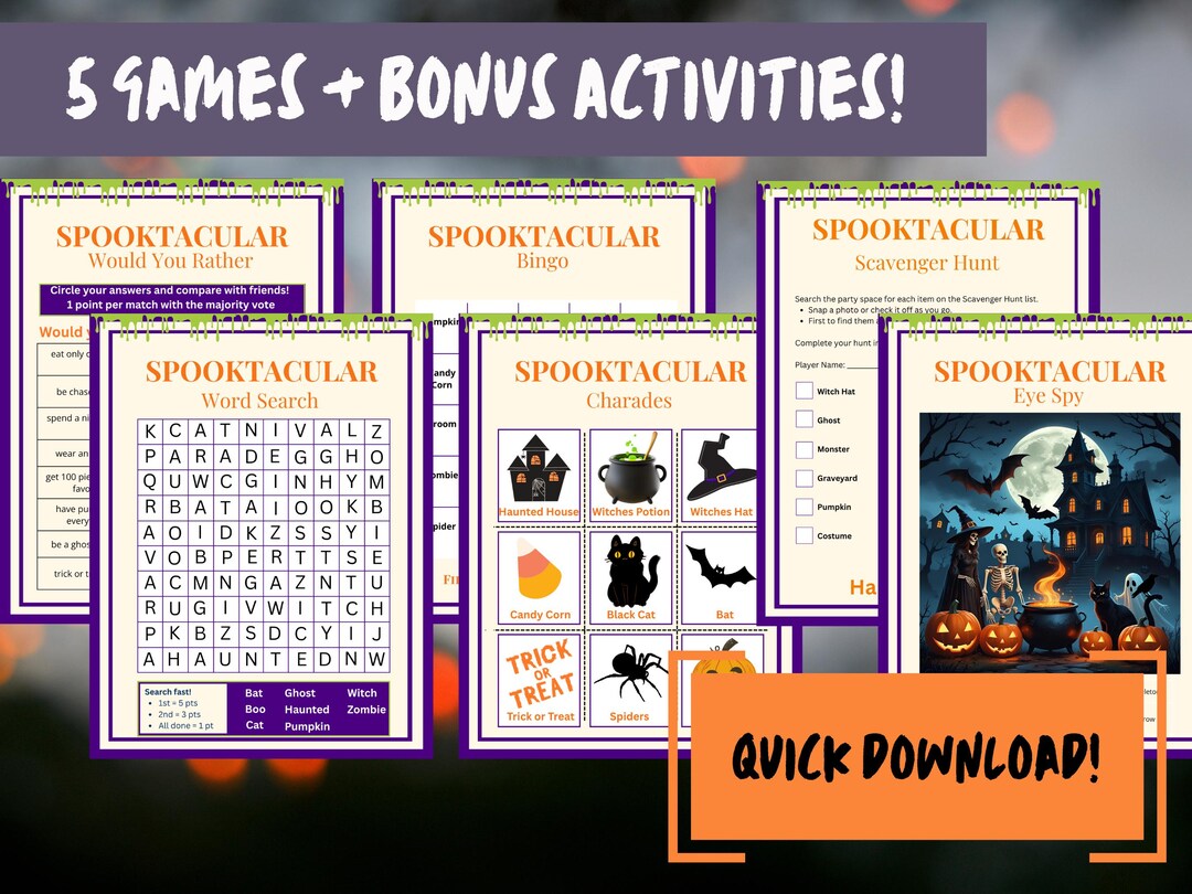 Printable Halloween Games Pack | Bingo, Charades, Word Search + More ...
