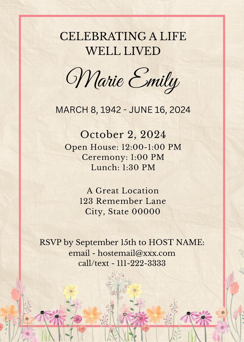 Celebration of Life Invitation & Program: Editable Memorial Service ...