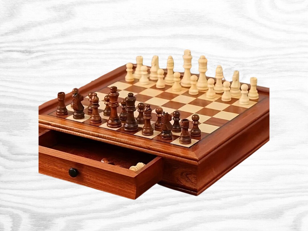 Wooden Handmade Chess Board With Big Drawer, High Quality Chess Pieces ...
