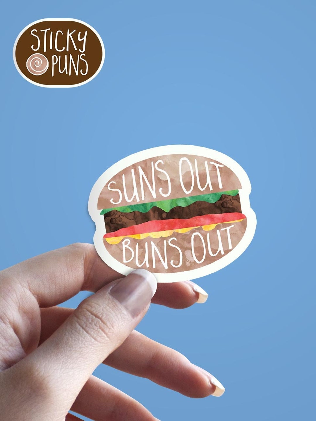 Funny dad joke sticker Suns out, buns out summer time, food pun ...