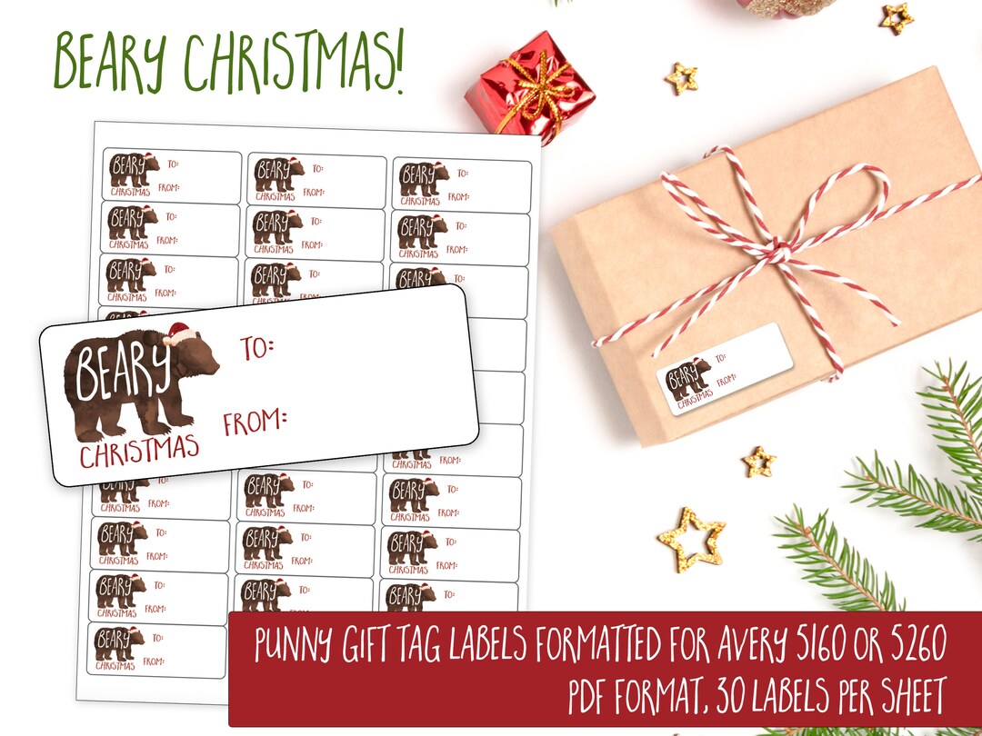 Beary Merry Christmas Tag Beary Christmas Gift Tags Printable - Etsy