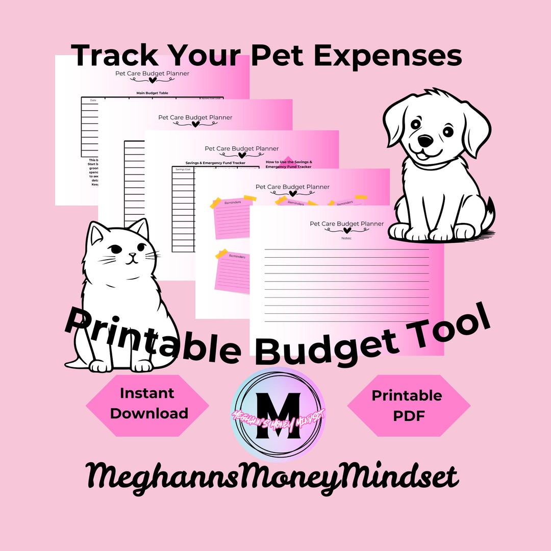 Cute Pink Pet Care Budget Planner Printable Pet Expense Tracker Digital ...