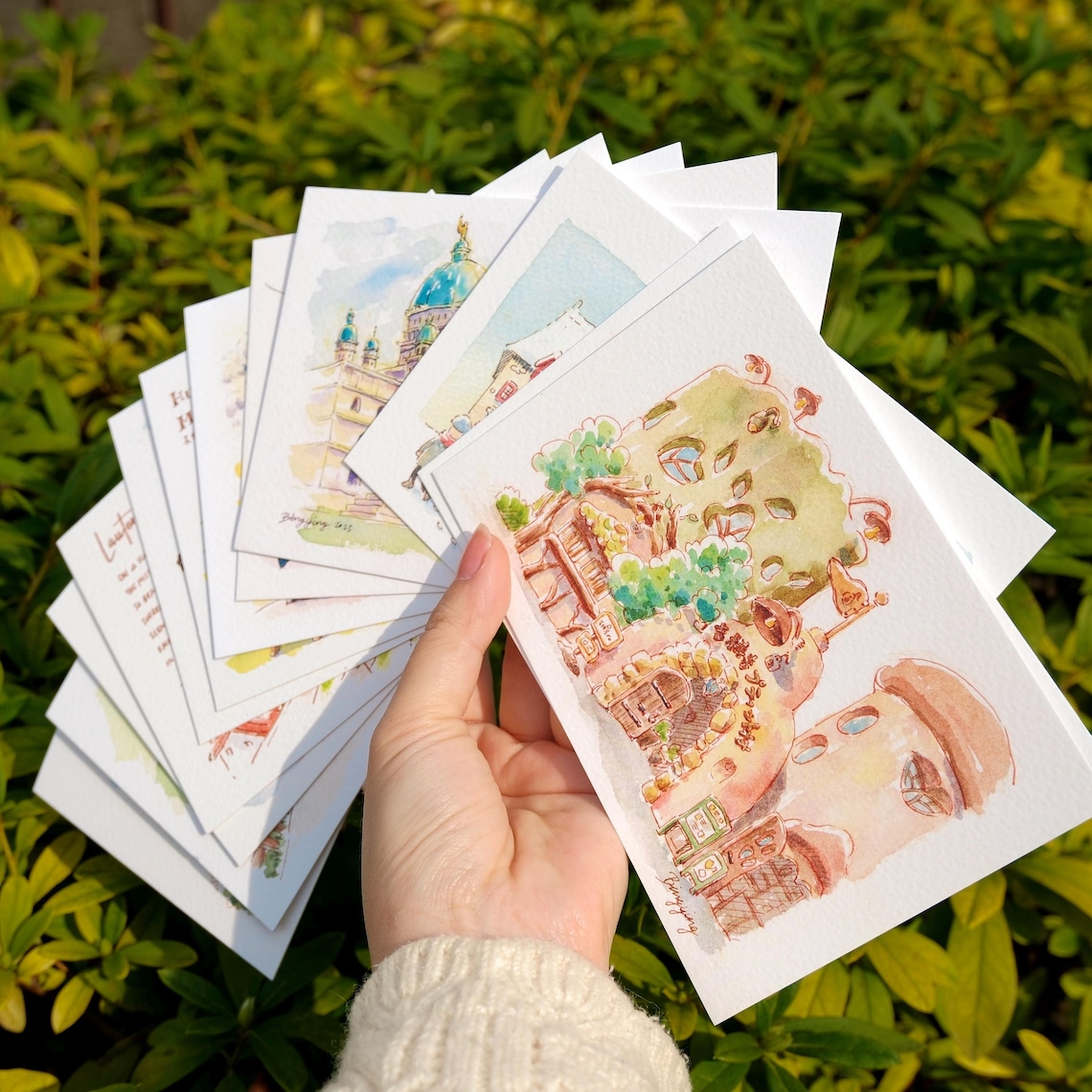 World Travel: Set of 12 Watercolor Postcard Prints - 6 Countries, 12 ...