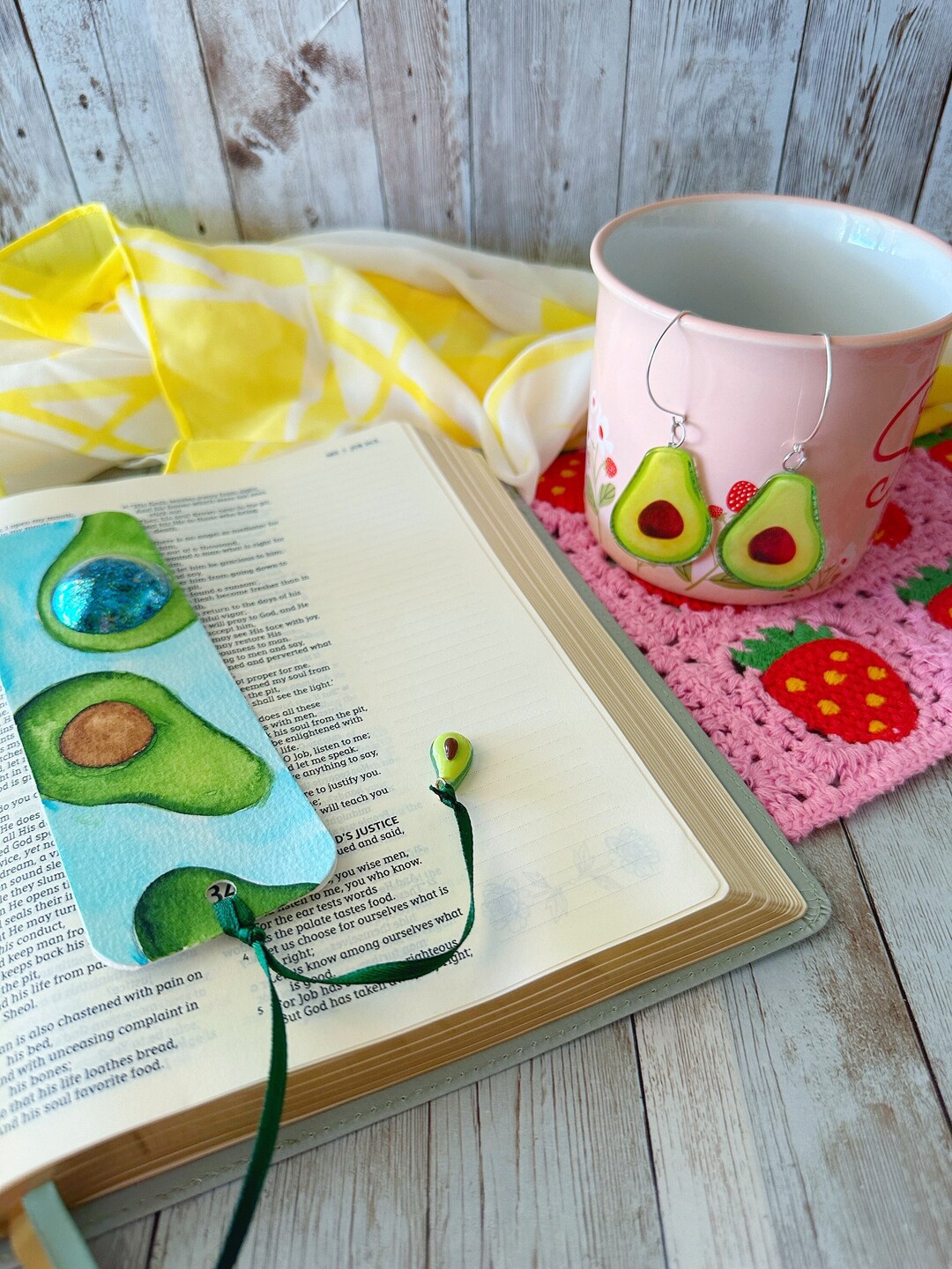 Avocado Bookmark Gift Setplastic Avocado Dangle Earringshand Painted ...