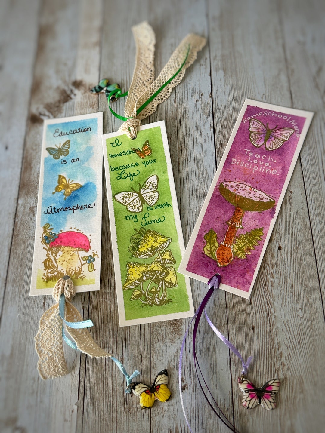 Homeschool Mom Cottagecore Bookmarks Set of Three Hand Painted Hand ...