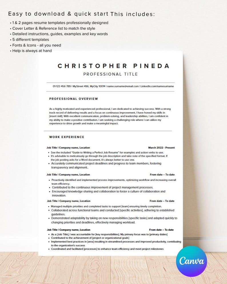 ATS Friendly Resume Template | 1-2 Page Resume + Cover Letter ...