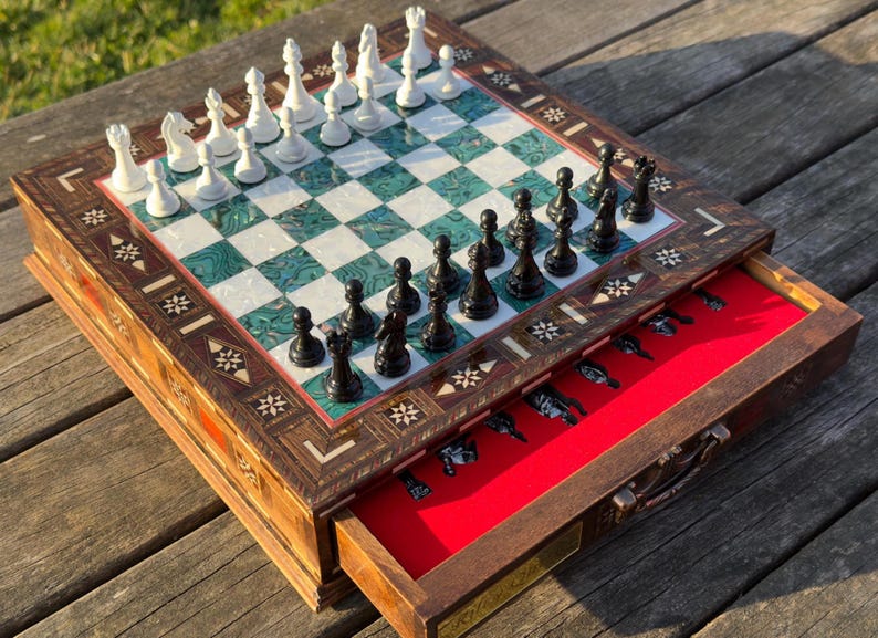 Handmade Wooden Chess Set With Metal Pieces – Personalized Gift - Etsy