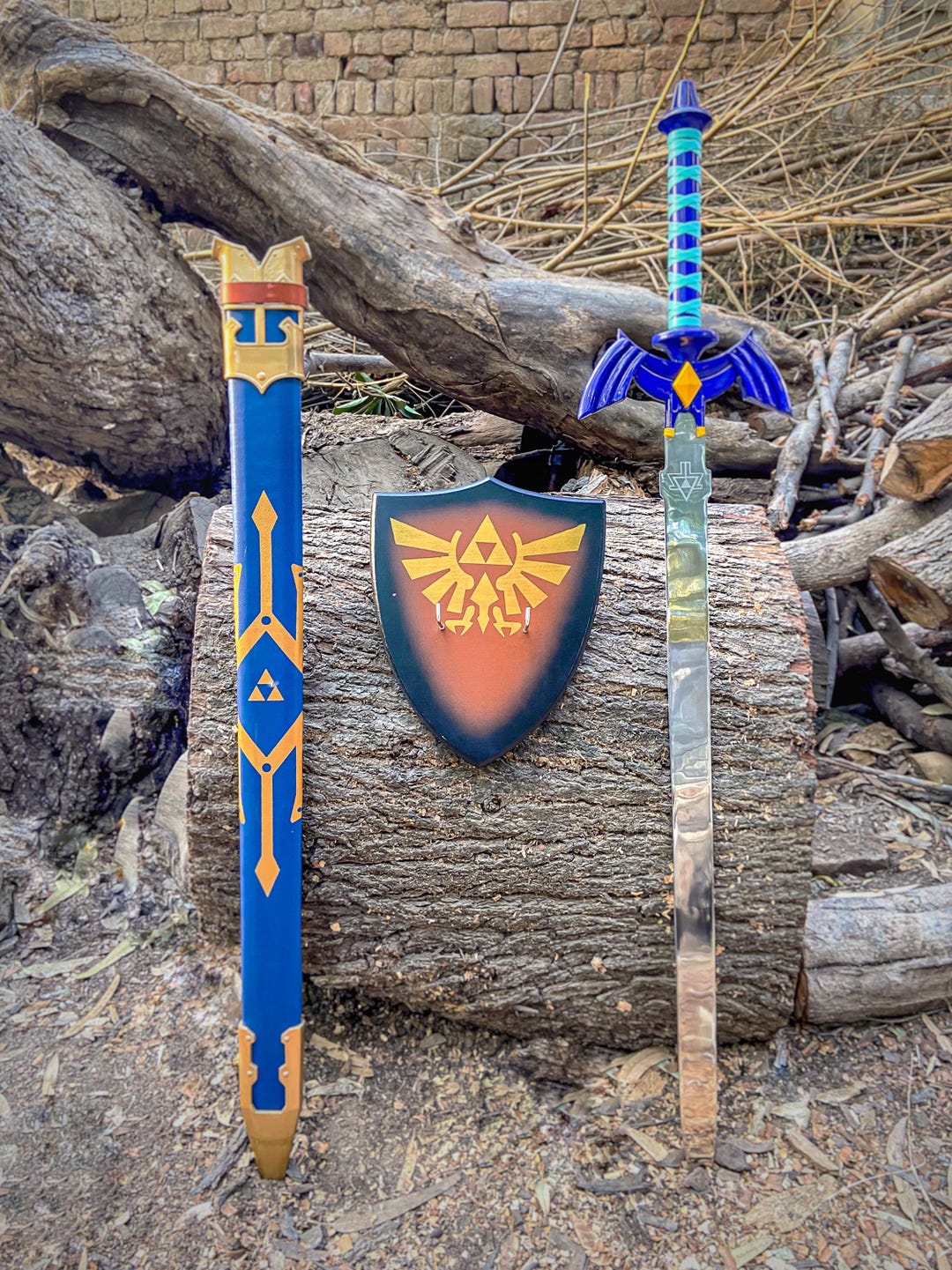 Handmade Fantasy Blue Master Sword & Shield Set Cosplay Prop Replica ...