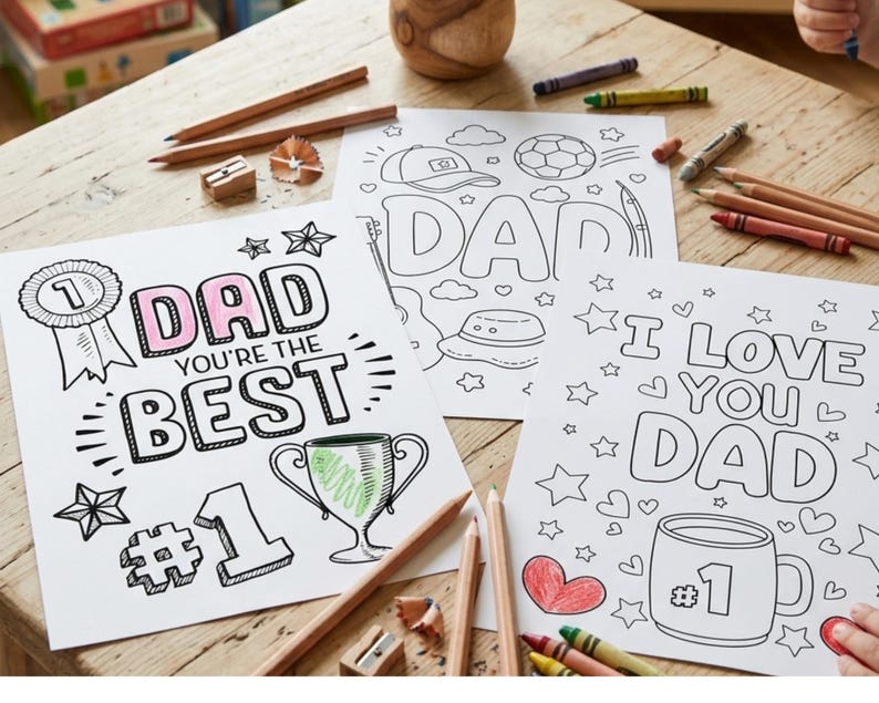 14 Father's Day Coloring Pages for Kids, DIY Gift for Dad, Preschool ...