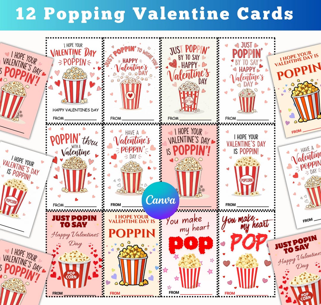 Poppin Valentine Treat Bag Tags, Printable Valentine Cards, Popcorn ...