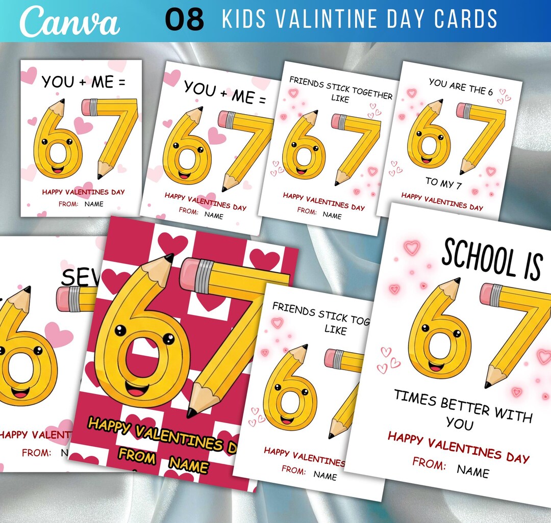 67 Valentine Cards for Kids Tweens, Editable 6 7 Valentines Day Cards ...