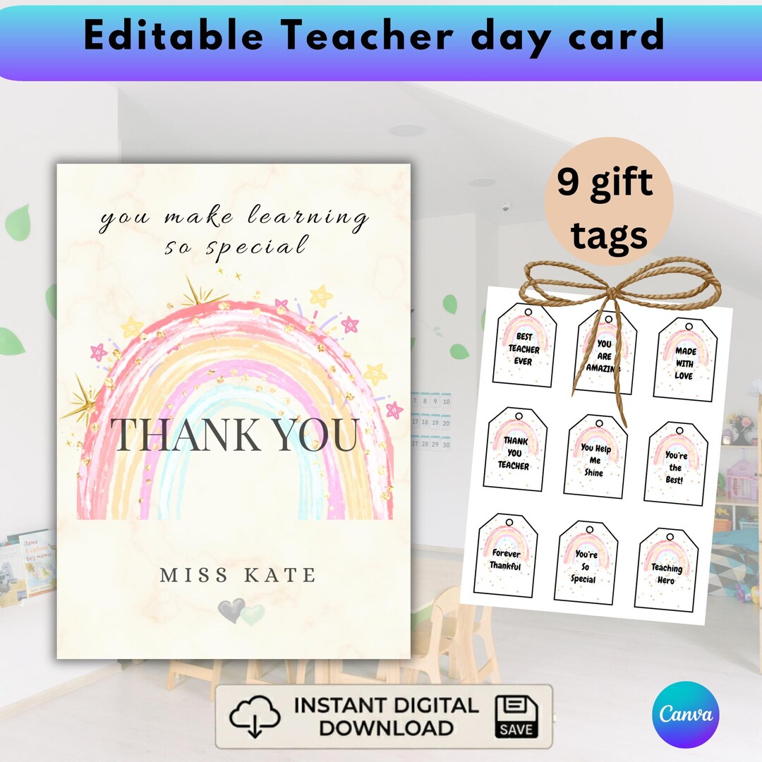 Editable Teacher Appreciation Week Card, Personalized Gift Tag ...