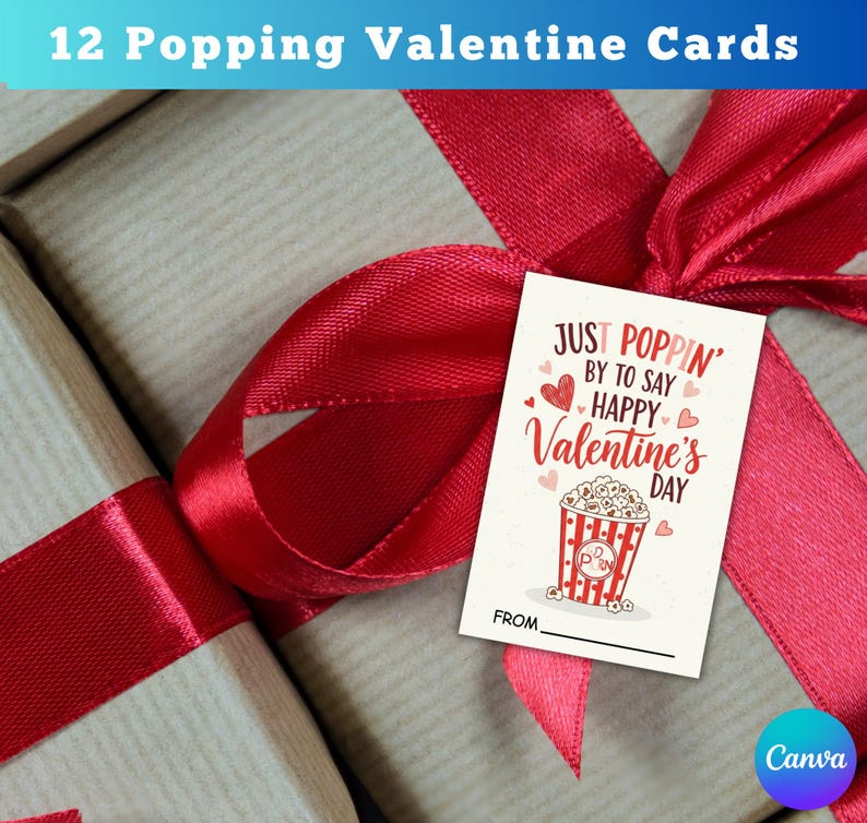 Poppin Valentine Treat Bag Tags, Printable Valentine Cards, Popcorn ...
