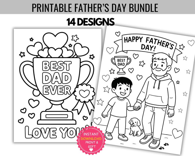 14 Father's Day Coloring Pages for Kids, DIY Gift for Dad, Preschool ...