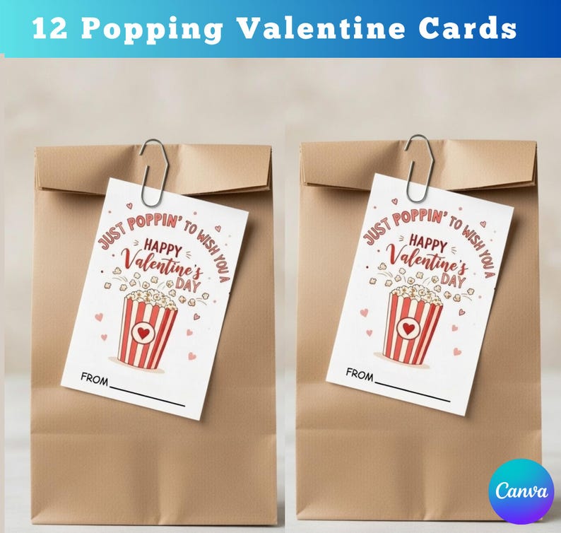 Poppin Valentine Treat Bag Tags, Printable Valentine Cards, Popcorn ...