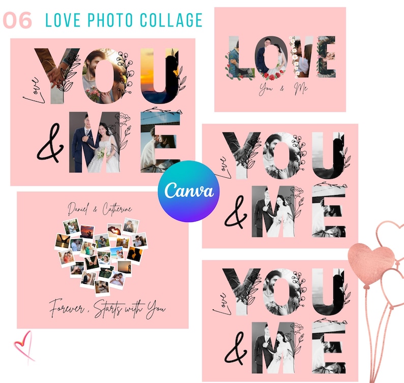 Photo Love, Canva Heart Photo Collage, Canva Editable Templates for ...