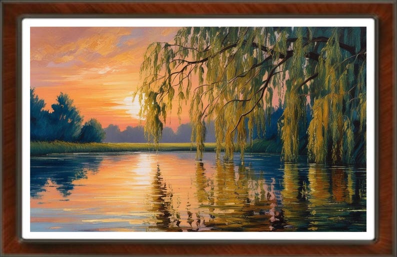 Weeping Willow- Landscape, Digital Download, Wall Art, Trees, Lake ...