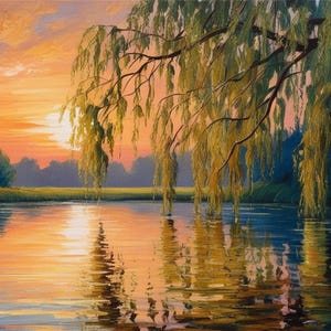 Weeping Willow- Landscape, Digital Download, Wall Art, Trees, Lake ...