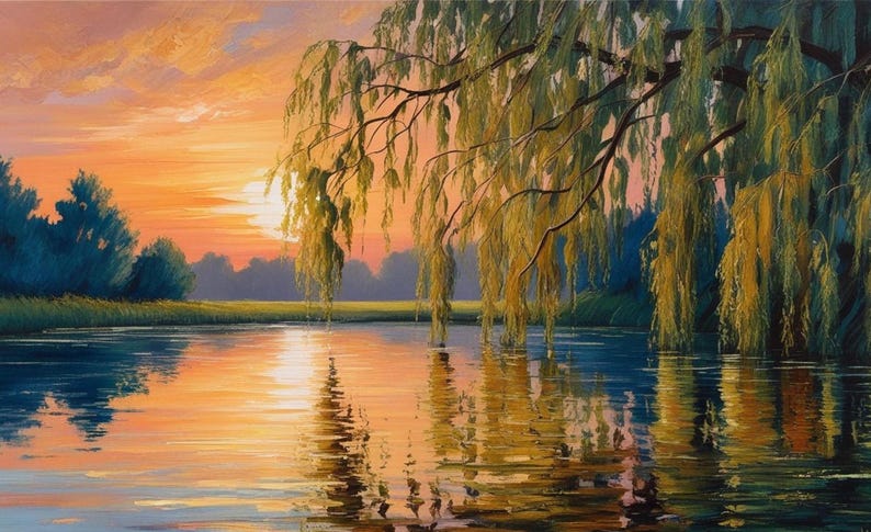 Weeping Willow- Landscape, Digital Download, Wall Art, Trees, Lake ...