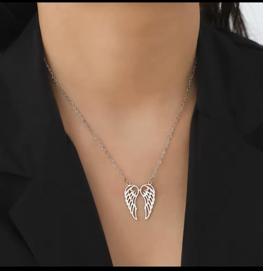 Skyrim Hollow Angel Wings Pendant Necklace Women Stainless Steel Chain ...