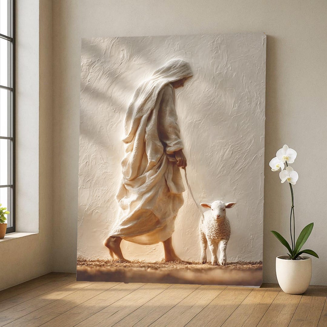 Shepherd and Lamb Canvas Wall Art – Peaceful Guidance & Gentle Strength ...