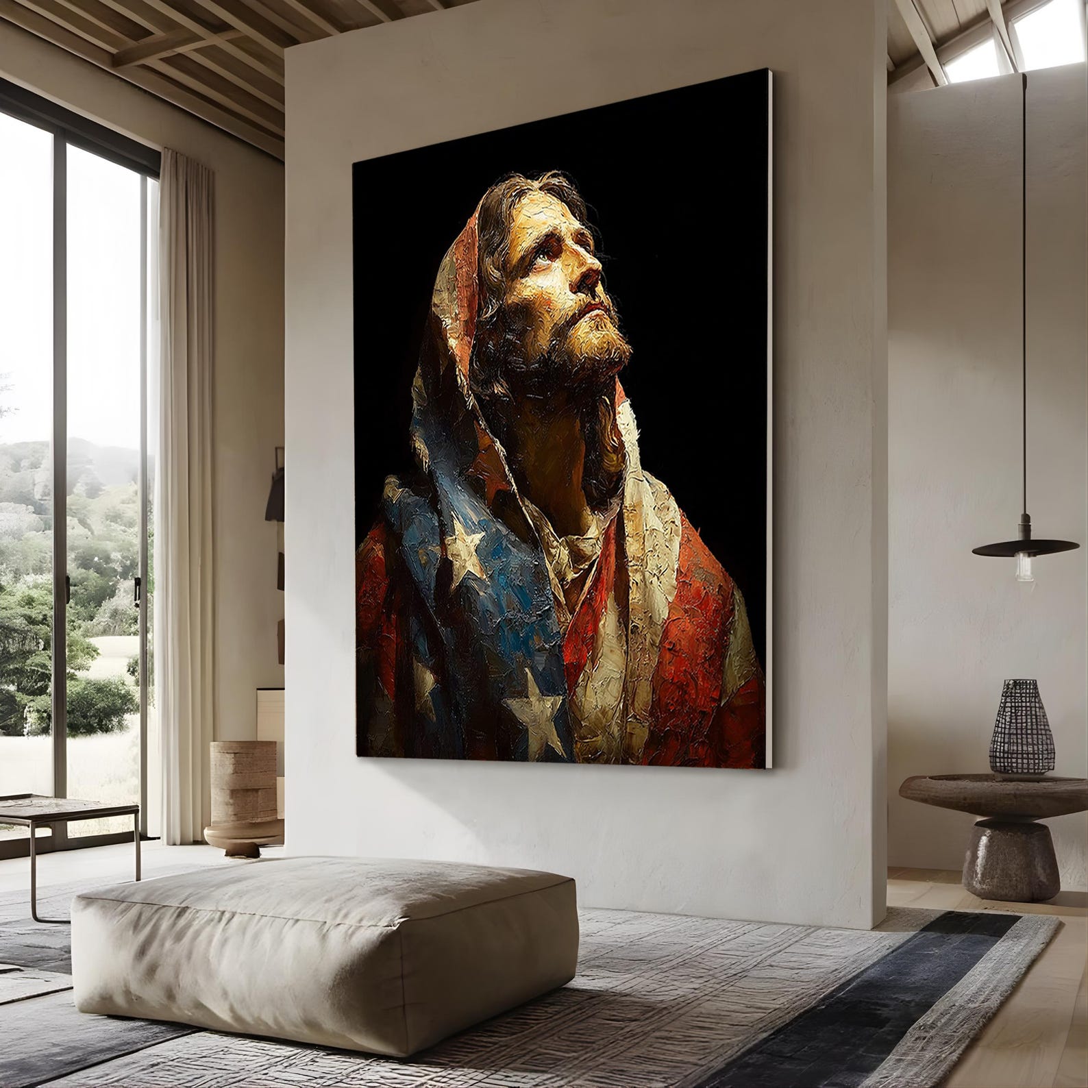 American Flag Jesus Canvas Wall Art | Patriotic Christian Decor ...
