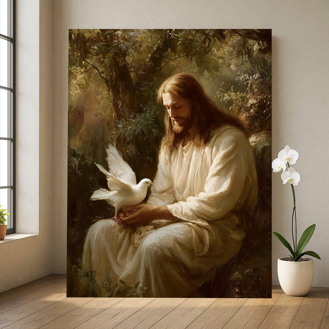 Jesus With White Dove Canvas Art – Peaceful Christian Wall Decor - Etsy