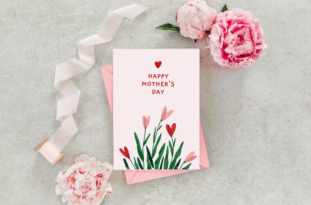 Editable Mothers Day Heart Flowers Digital Card - Etsy