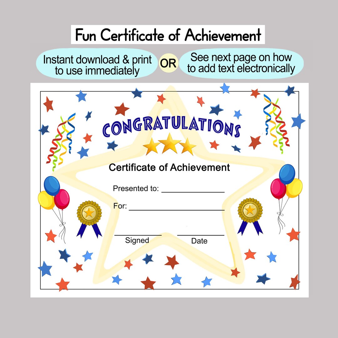 Fun Certificate of Achievement Kids Award for Project Completion ...