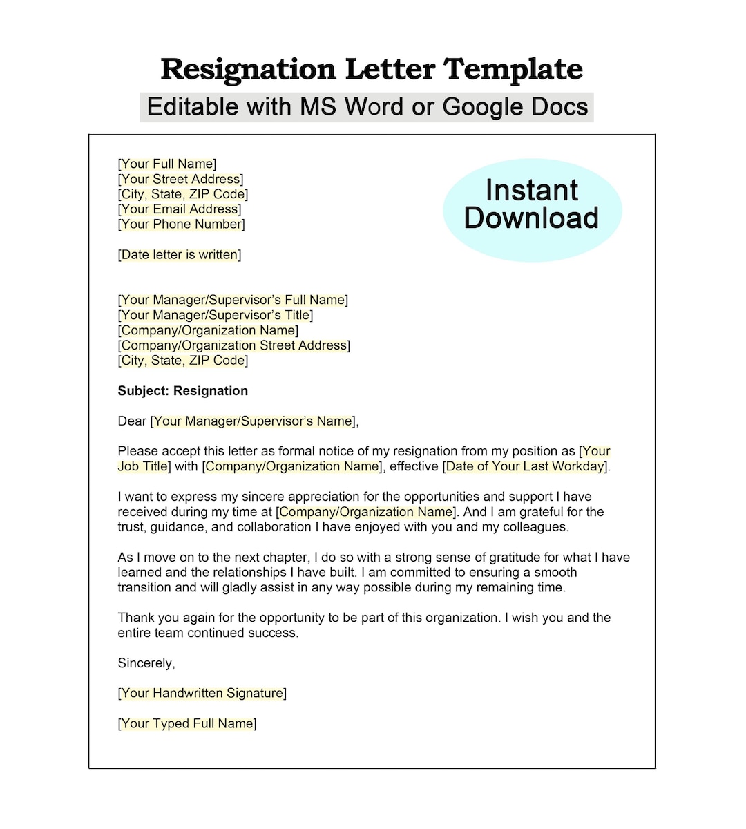 Resignation Letter Template in Professional Warm Tone - Editable With ...